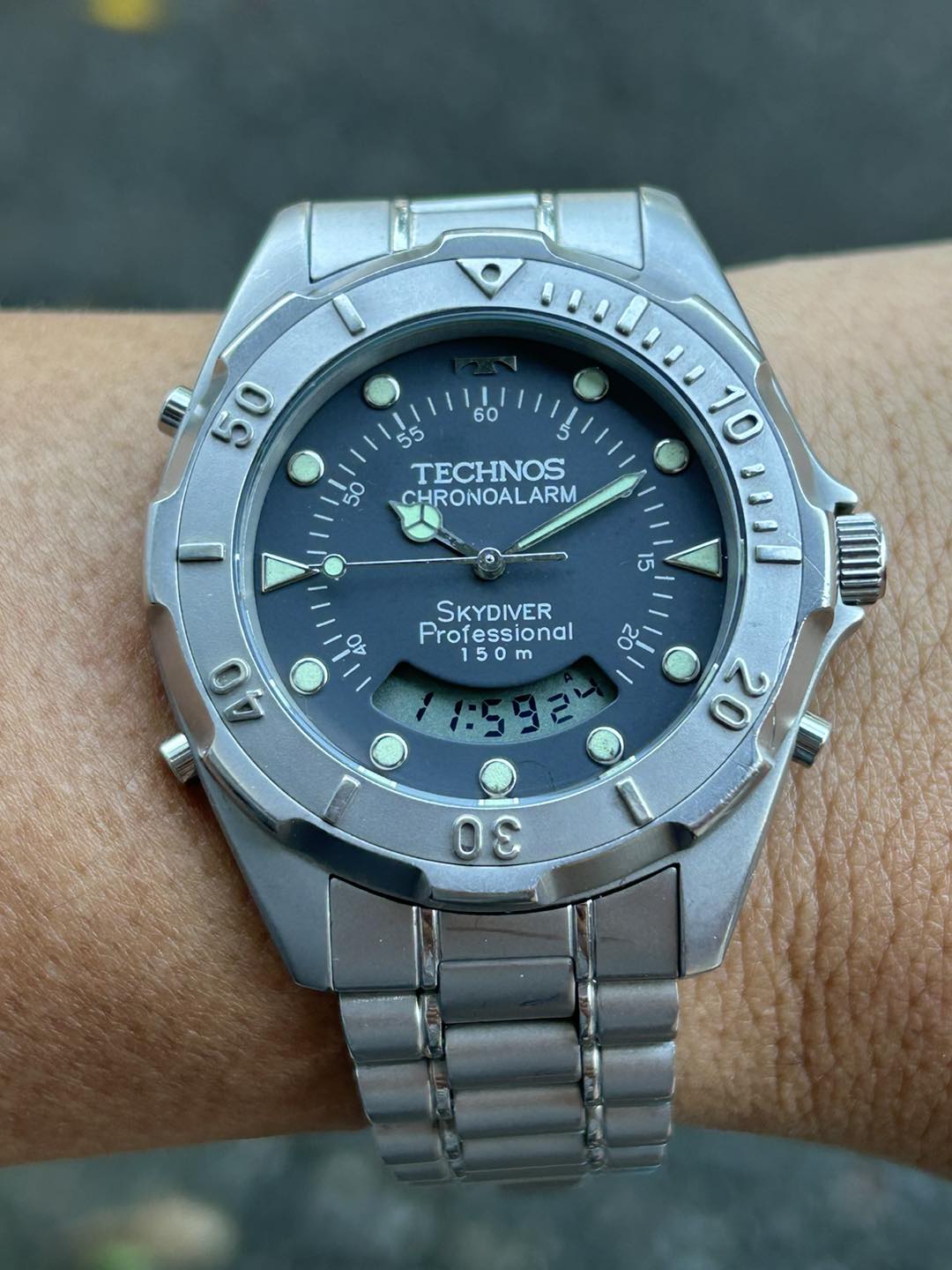 TECHNOS CHRONOALARM SKYDIVER PROFESSIONAL 150Meters 1205.57 All SS ...