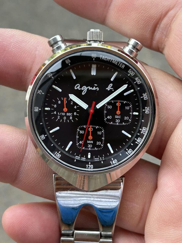 Seiko X Agnes Bullhead V655-7010 Chronograph Mint Black Quartz Watch ...