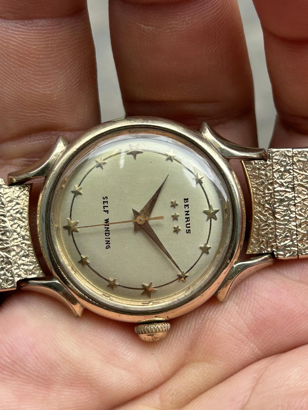 1950s 10k Gold Filled Benrus Three Star Dial automatic watch, Swiss ...