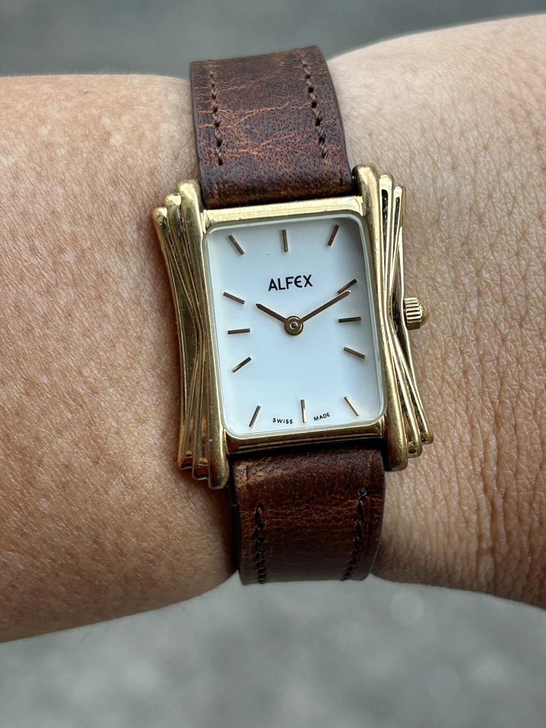 Alfex tank Quartz Vintage watch 5020 , Swiss made. – Long's Fine Watches