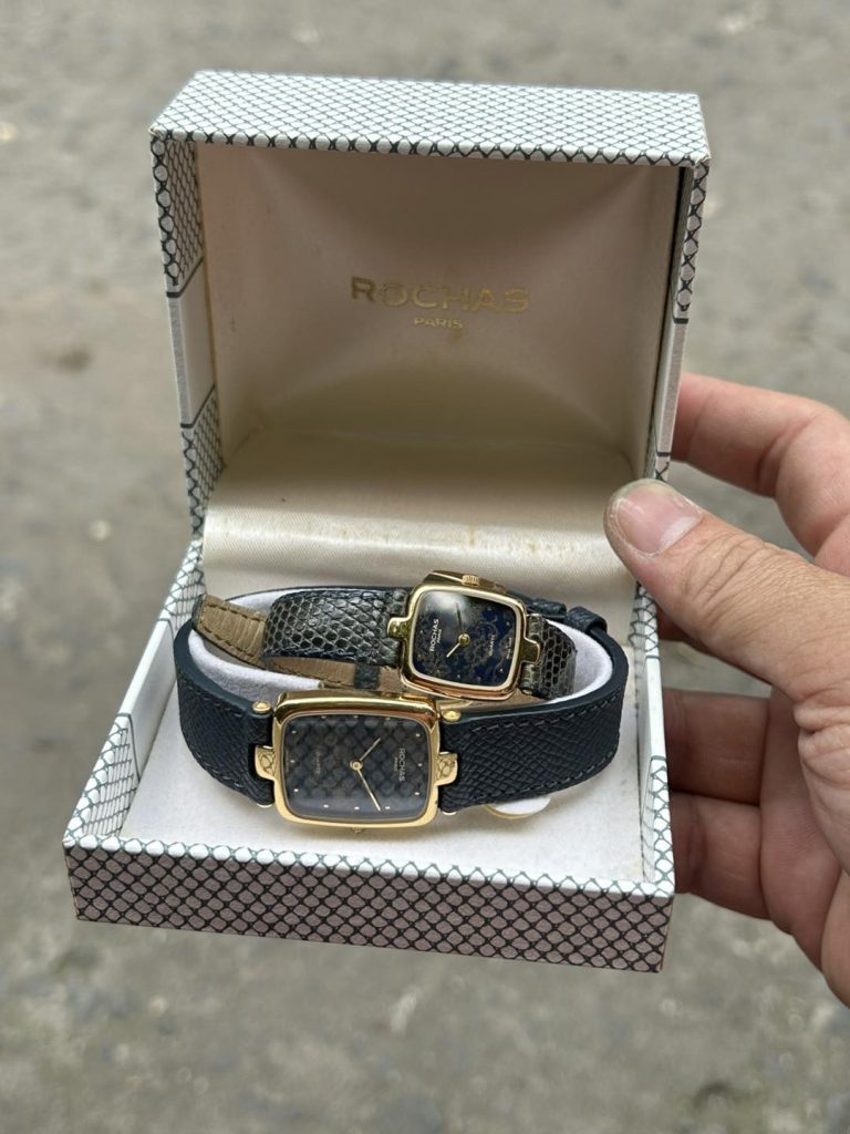 Set Rochas Paris Quartz Vintage watch stainless Steel back , Swiss made ...